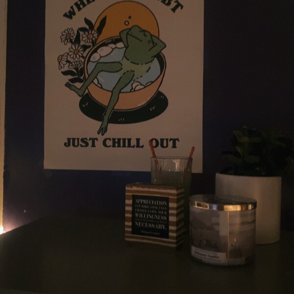 Retro Frog Wall Print, Chill Quote, Vintage Frog, Retro Flowers ...