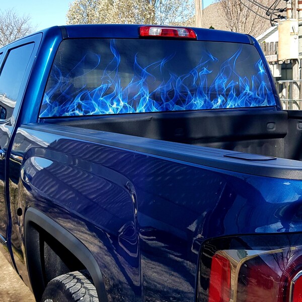 Blue Fire Flames Rear Window View Thru Vinyl Graphic Decal - Etsy