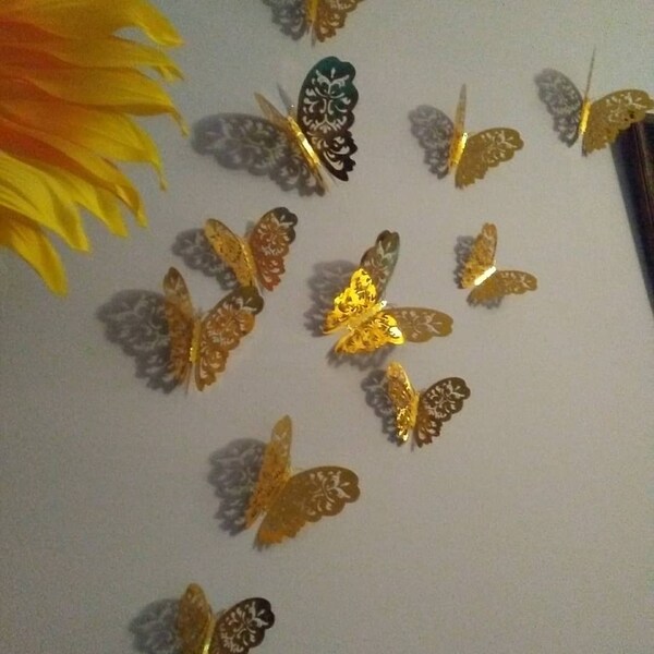 Gold Foil Butterfly Stickers • Party Decorations, Nursery Decor (12 ...