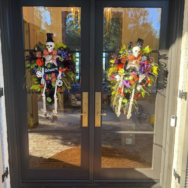 XL Skeleton With Top Hat Wreath, Glam Skeleton Swag, Halloween Skeleton ...