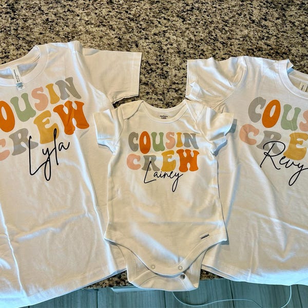 Personalized Groovy Cousin Crew Kids Shirt Retro Custom Matching Cousins Shirts Cousin Trip Boho ...