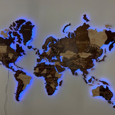 RGB LED 3D Wooden World Map, 3D LED Wooden Map of the World, Boss ...