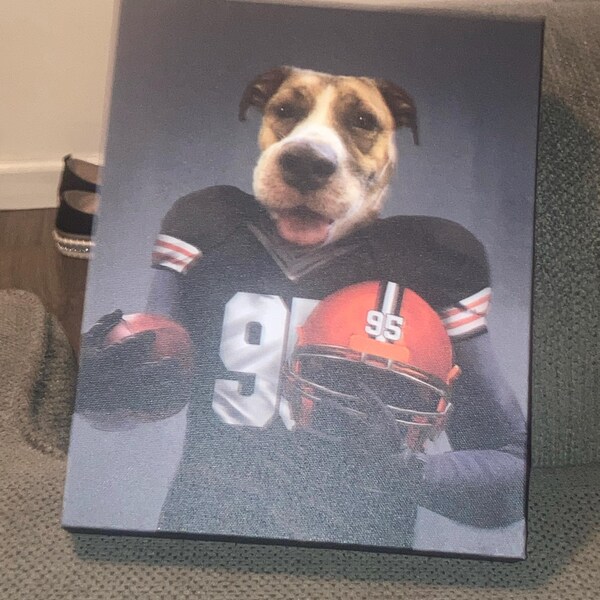 Custom Pet Portrait Football New England Patriots Canvas Funny Pet ...