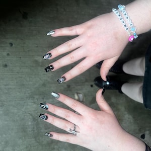 Stiletto White Emo/goth Iridescent Press on Nails With Silver Heart ...