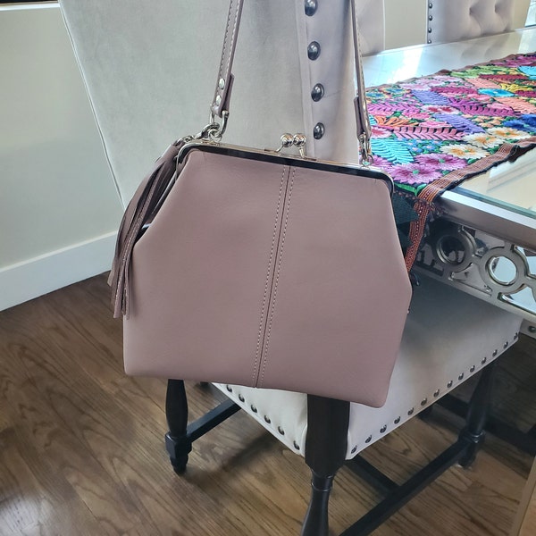Leather Kiss Lock Frame Purse, Kiss Lock Crossbody Handbag, Retro Style ...