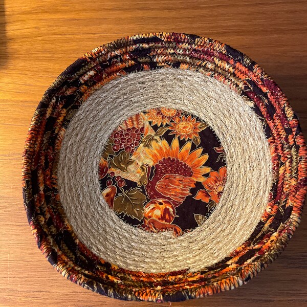 Resin Rope Coiled Basket Bowl Pottery Artisan Blue Turquoise White ...