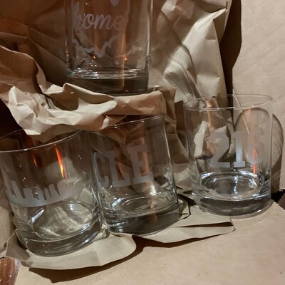 Chicago Etched Glass Gift Set 4 Double Rocks Glasses - Etsy