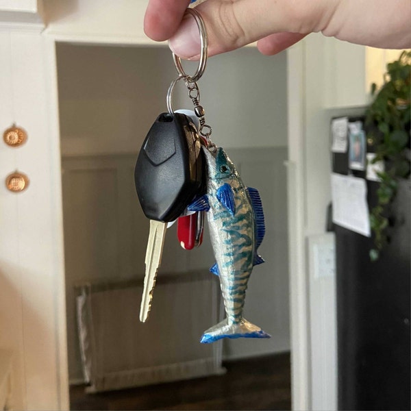 Hand Carved Artisan Fish Keychain – Wooden Fishing Gift, Trout Key Ring ...