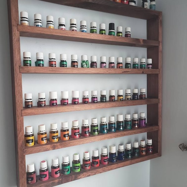 Large Essential Oil Shelf | Rustic Solid Wood Wall Rack and Organizer ...