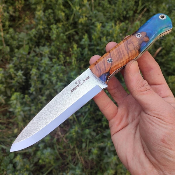 Custom EDC Knife With Scout Carry Leather Sheath, Stainless Steel Fixed ...