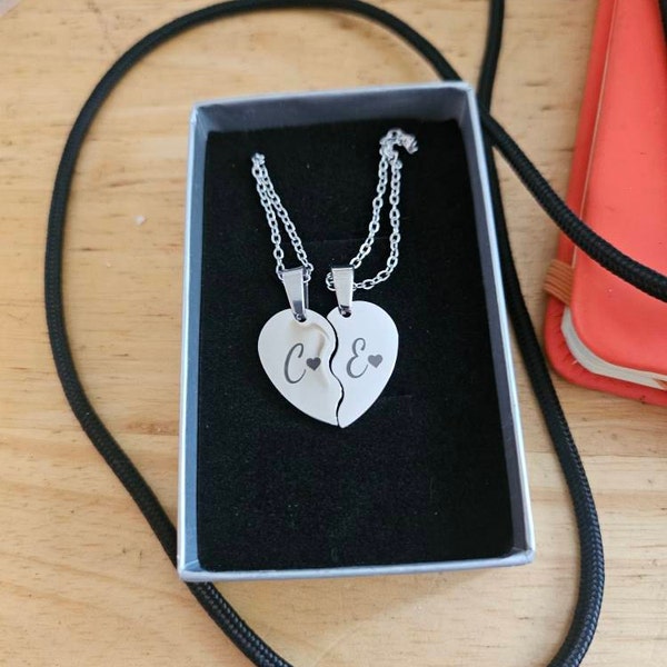 Personalised Engraved Split Hearts Shape Necklace, Custom Names ...