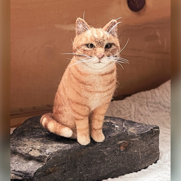 Custom Needle Felted Cat Sculpture, Handmade Wool Cat Figurine ...