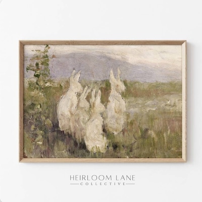 Bunnies in a Field Art Printable Digital Download Vintage Easter Print ...