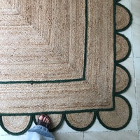 Hand Woven Checkered Box Design Jute Hemp Kilim Rug Beige and Red Jute ...