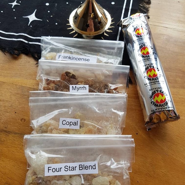 The Complete Incense Resin Set - 4 Resins, Charcoal Discs, Brass Burner ...