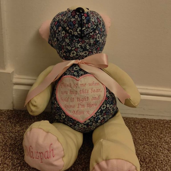 Memory Bear Handmade Personalised Keepsake Remembrance Bereavement Bear ...