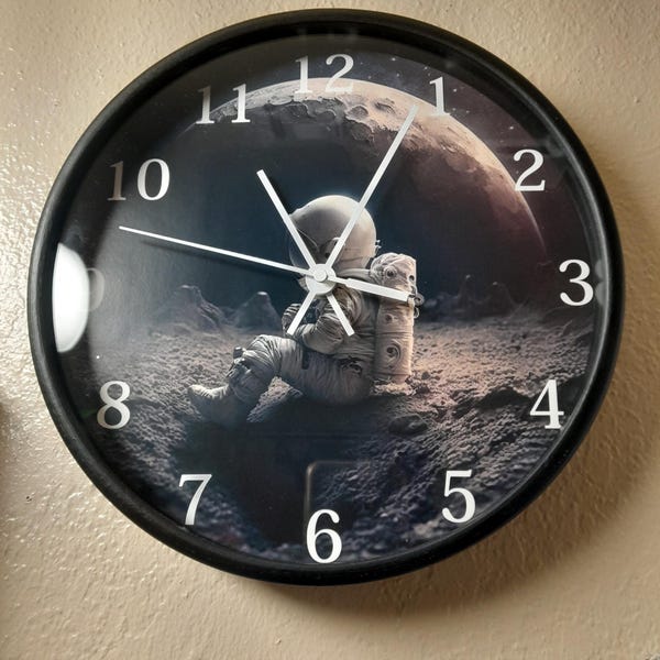 Astronaut in Space Wall Clock - Celestial Timepiece, Silent Operating ...