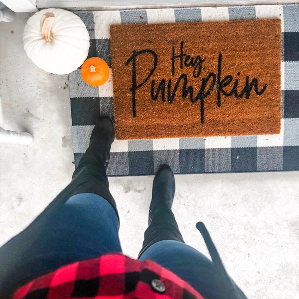 Hey Pumpkin Doormat, Hello Pumpkin, Hi Pumpkin Mat, Funny Doormat, Fall ...