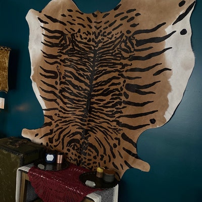 LARGE BENGAL TIGER New Cowhide Rug Genuine Natural Hair on Black White ...