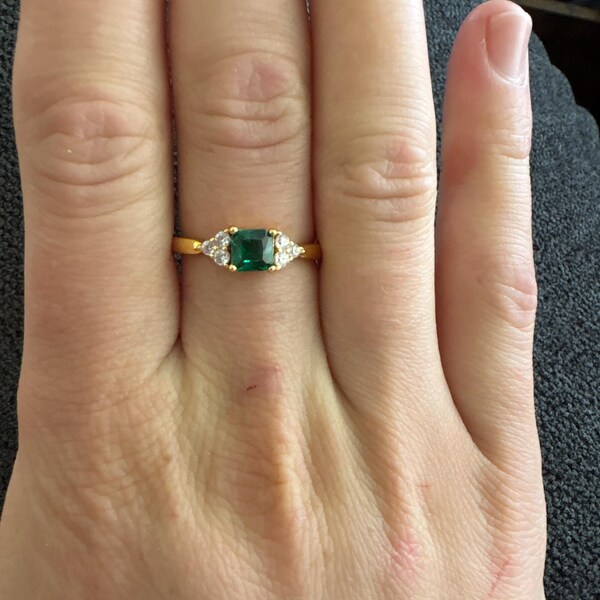 18K Emerald Birthstone Ring, Gold Plating Green Stone Ring, Womens ...