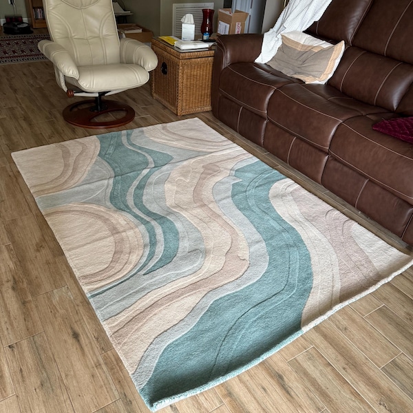 Groovy Wave Hand-tufted Wool Rug | Mid-century Modern Abstract Area Rug ...