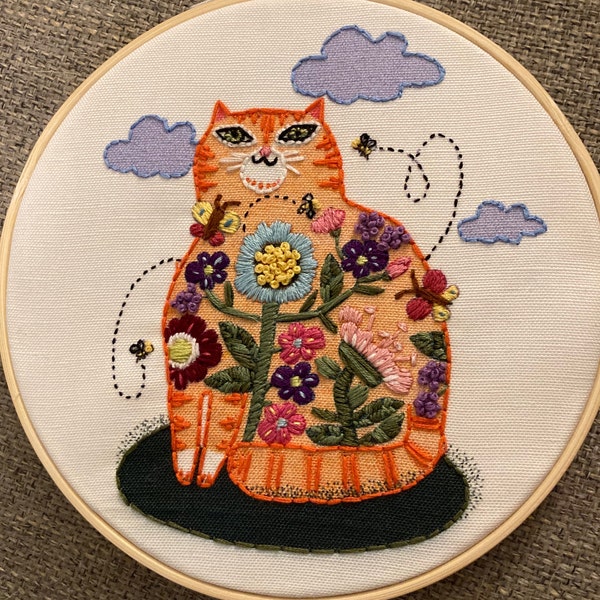 Orange Cat Embroidery Kit ; Needlework Design ; 7 Inch Hoop Art ; DIY ...