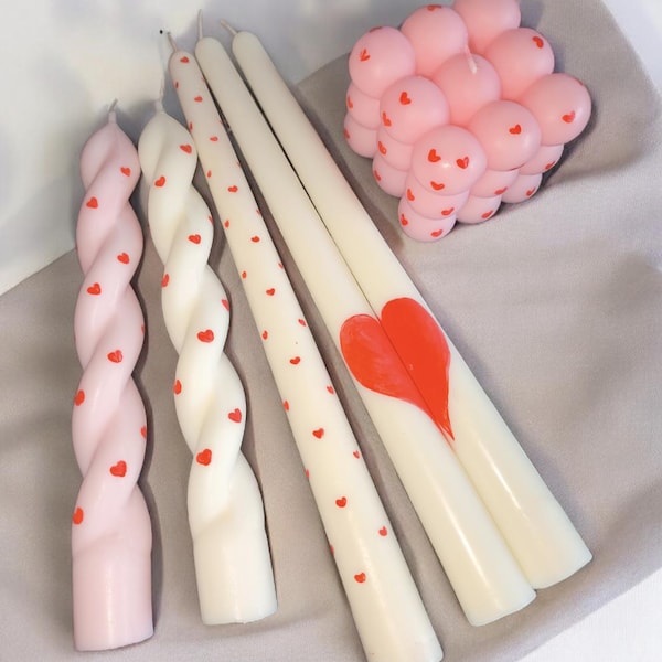 Hand-painted Pink Taper Candles, Soy Wax Candle, Home Decor, Pink ...