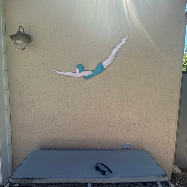 Retro Swimmer Diver Girl Swimming Pool Sign Wooden Retro Diving Girl ...