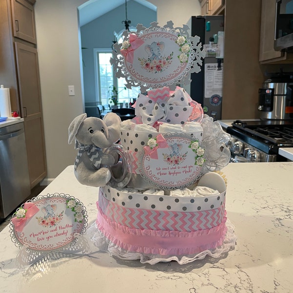 Premium 3 Tier Safari Diaper Cake, Includes Stuffed Giraffe, Pacifiers ...