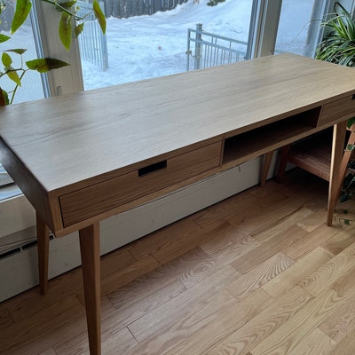 HEIM Mid-century Computer Desk With Drawers and Storage, Made of Oak ...