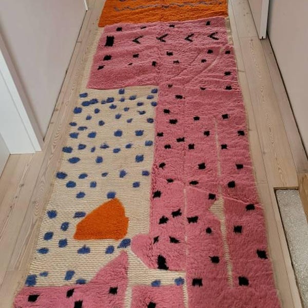 Authentic Moroccan Rug, Handmade Rug, Beni Ourain Rug, Yellow and Pink ...