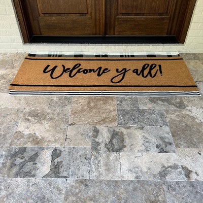 Welcome Y'all Doormat, Texas Country Welcome Mat, Flocked Coir Outdoor ...