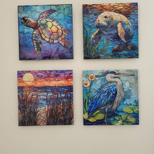 Manatee Stained Glass Look Art on Glossy Ceramic Tile Tileful Artful ...