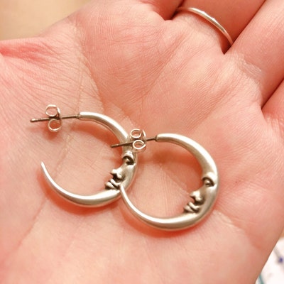 Gold Moon Hoop Earrings Bohemian Earrings Crescent Moon Jewellery Silver Moon Hoops Lunar ...