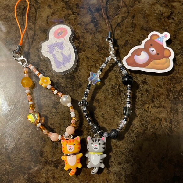 Cat Phone Charm | Phone Charm Strap | Cute Beaded Phone Charm ...