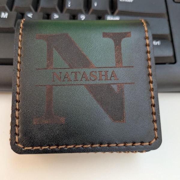 Leather Square Business Card Holder for Men Square Business Card Case 2 ...