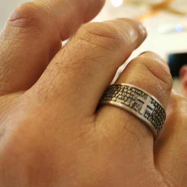 Men's Ring in 925 Silver, Prayer Ring in Latin, Our Father Ring ...