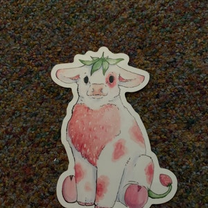 Strawberry Cow Sticker - Etsy