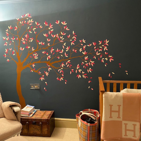 Cherry Blossom Tree Wall Decal, Blowing Tree Wall Art, Nursery Decor - Etsy