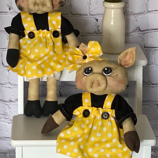 Primitive Cow and Pig Doll PATTERN INSTANT DOWNLOAD 178 Clara and Pearl ...