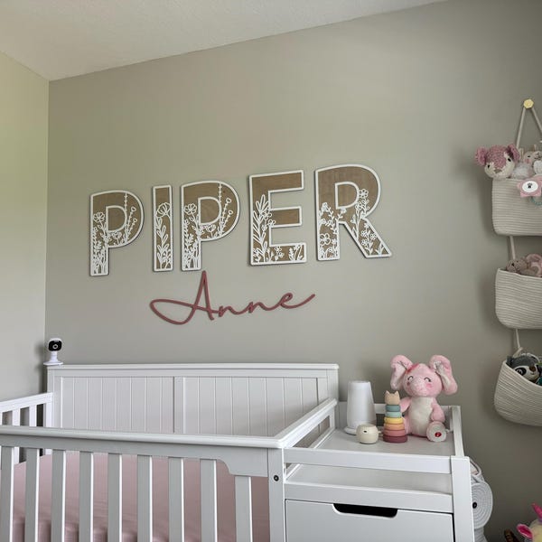 Wildflower Flowered Wall Decor Wood Nursery Letters Boho Name Sign ...