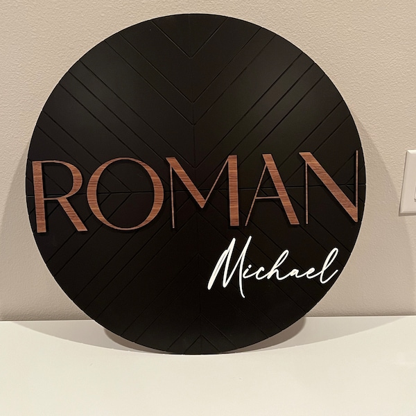 Mid-century Modern Nursery Name Sign, Geometric Round Wooden Decor - Etsy