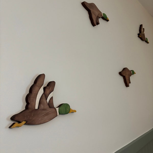 Flying Mallard Ducks Wooden Wall Art Decor - Lake House Decor for Wall ...