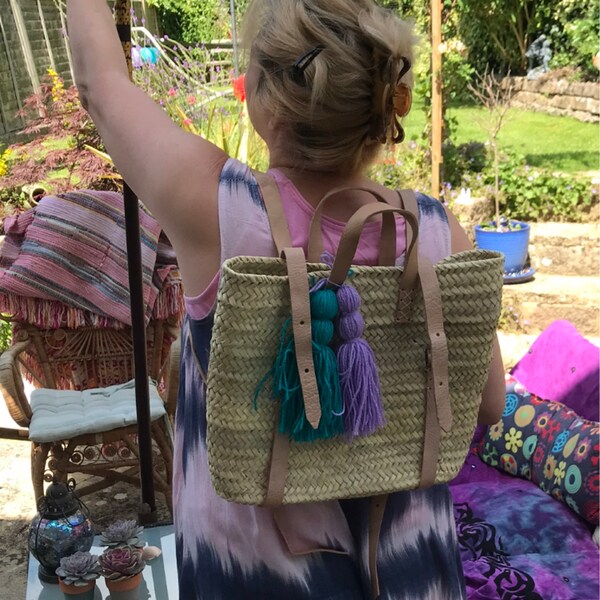 Moroccan Basket Backpack With Leather Straps - Etsy
