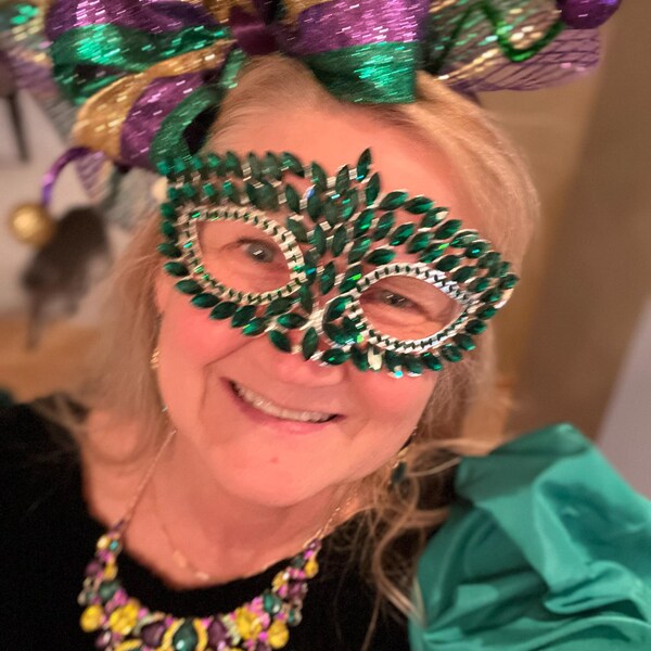 Masquerade Mask Luxury Green Crystal, Rhinestone Eye Mask, Elegant ...