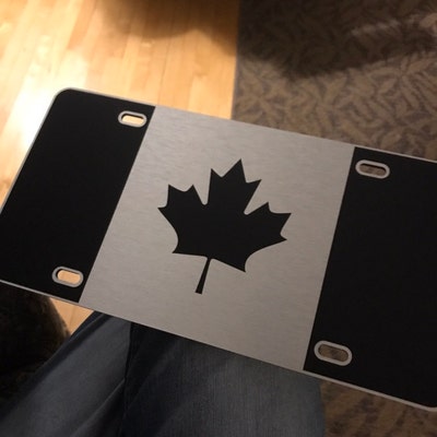 Canadian Flag License Plate Matte Black on 1/8 Black Heavy Duty ...