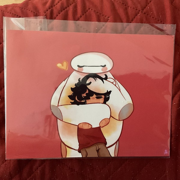 Warm Hug (hiro and Baymax, Portrait, Purple Gradient Background) Art ...