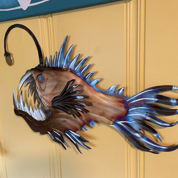 Anglerfish Angler Lantern Fish Deep Sea Ocean Metal Art Stainless Steel ...
