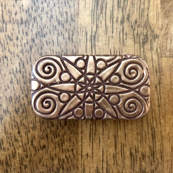 MINI Pill Box Bronze Tone Medieval Design Spiral Swirls Metal Slide Top ...