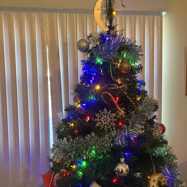 Crescent Moon Christmas Tree Topper – Silver and Gold Mirror Acrylic ...